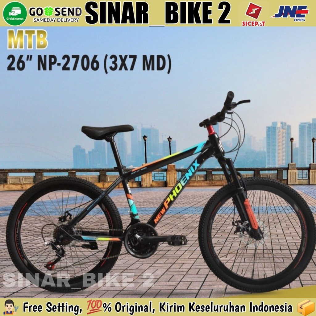 Jual Sepeda Gunung MTB PHOENIX NP-2706 Ukuran 24 & 26 Inch 21 Speed Rem ...