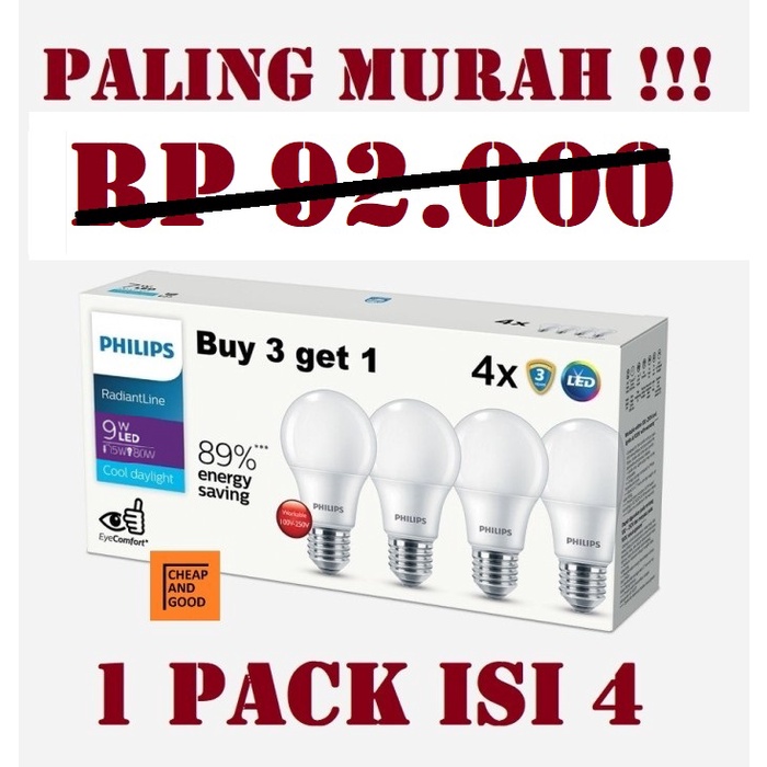 Jual Lampu LED Phillips Philips Radiantline 9W 9 Watt Isi 4 Putih ...