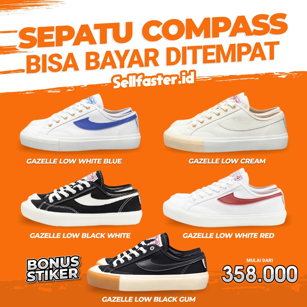 Jual Sepatu Compass Gazelle Low Black White / White Red / Blue Sky ...