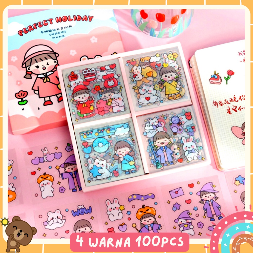 Jual Stiker BOX 2D Tempel Lucu 4 Warna Isi 100 Lembar Anti Air Design ...