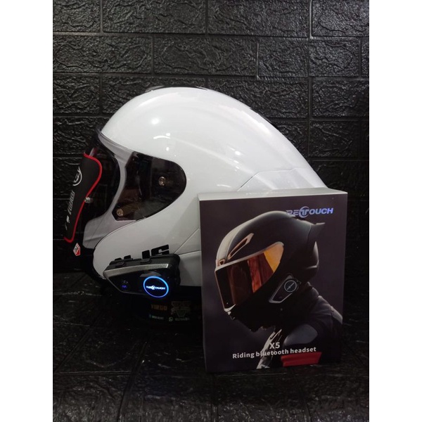 Jual HELM NJS KAIROZ SOLID WHITE +INTERCOM X5 TERMURAH | Shopee Indonesia