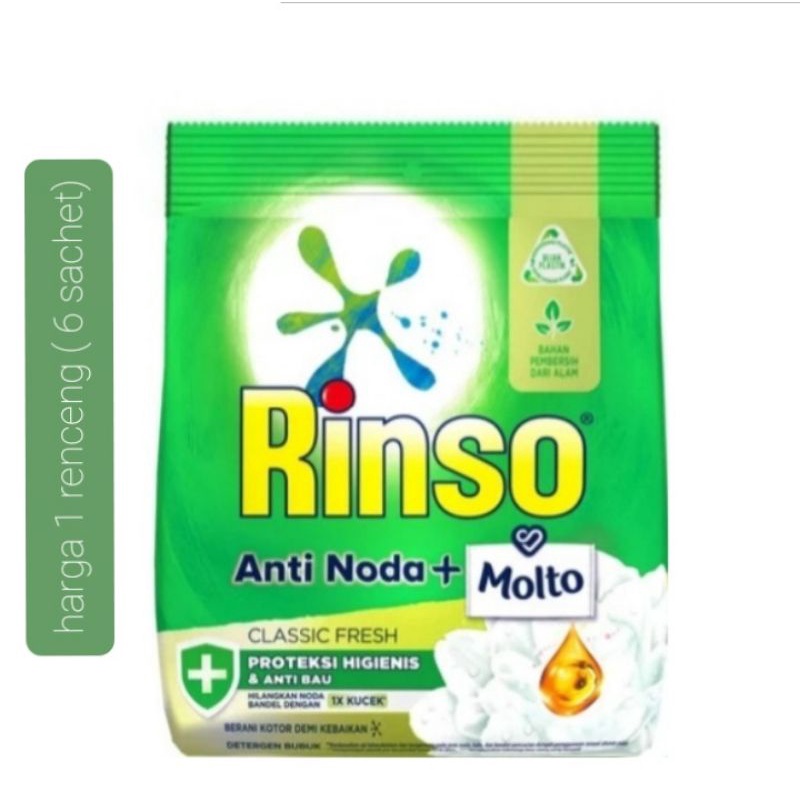 Jual detergen deterjen rinso anti noda classic fresh + molto sachet ...