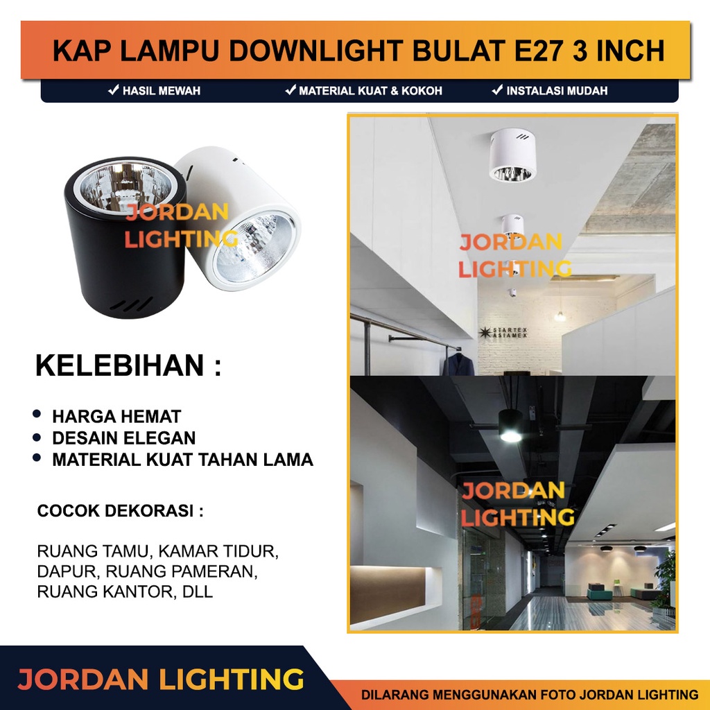 Jual Kap Lampu Downlight Rumah OB Bulat Fitting E27 3 Inch | Shopee Indonesia