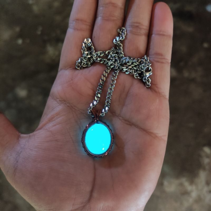 Jual Kalung etnik wire wrapping liontin batu akik fosfor biru (N ...