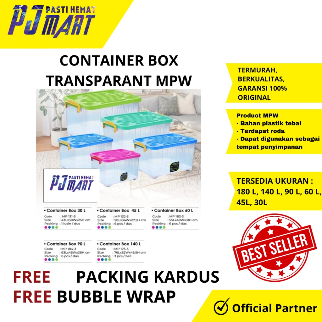 Jual Container Box Transparant MPW | kontainer box | Box roda | Container box 180L, 140L, 90L ...