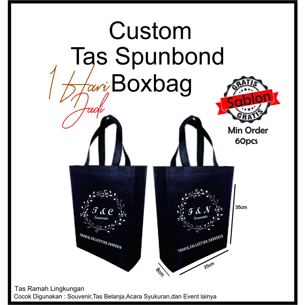 Jual Tas Custom Spunbond 25 x 35 x 10 cm /Tas belanja /Bisa berdiri ...