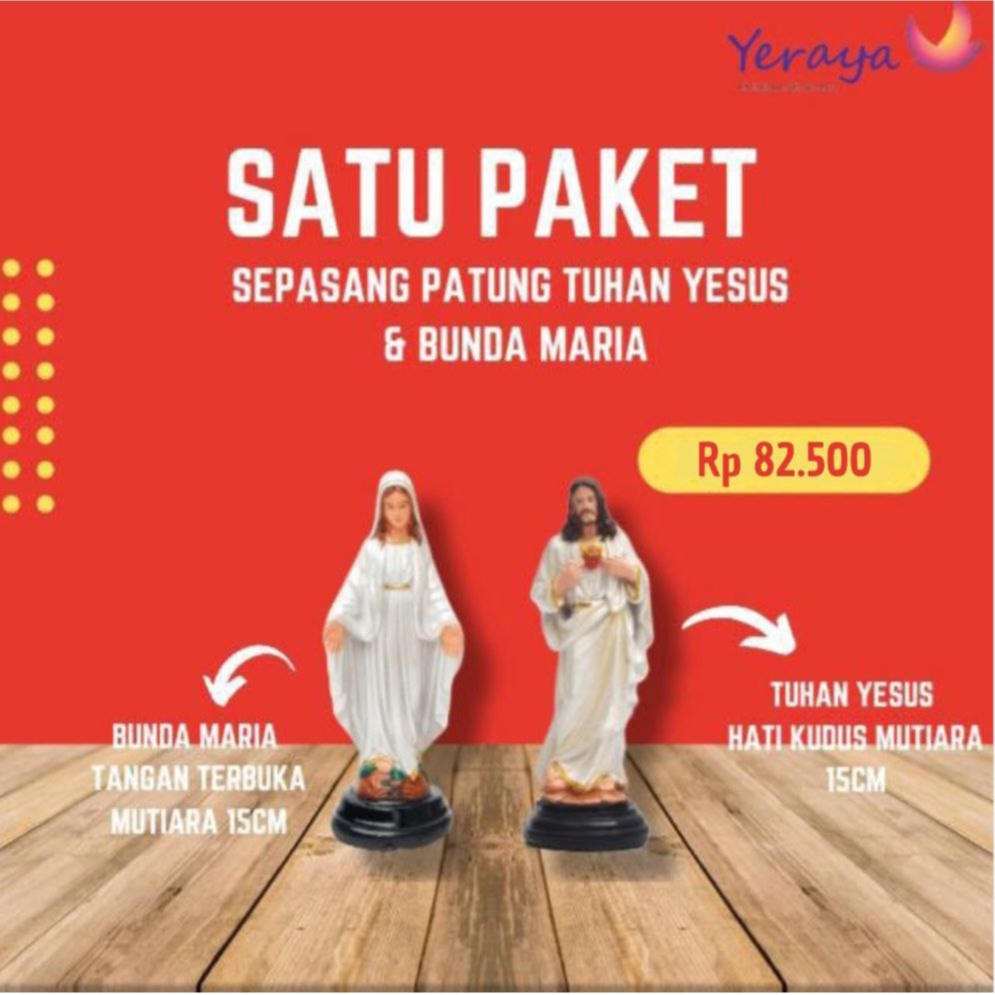 Jual Sepasang Pajangan Patung Rohani Bunda Maria tangan terbuka & Yesus Hati Kudus Mutiara 15cm ...