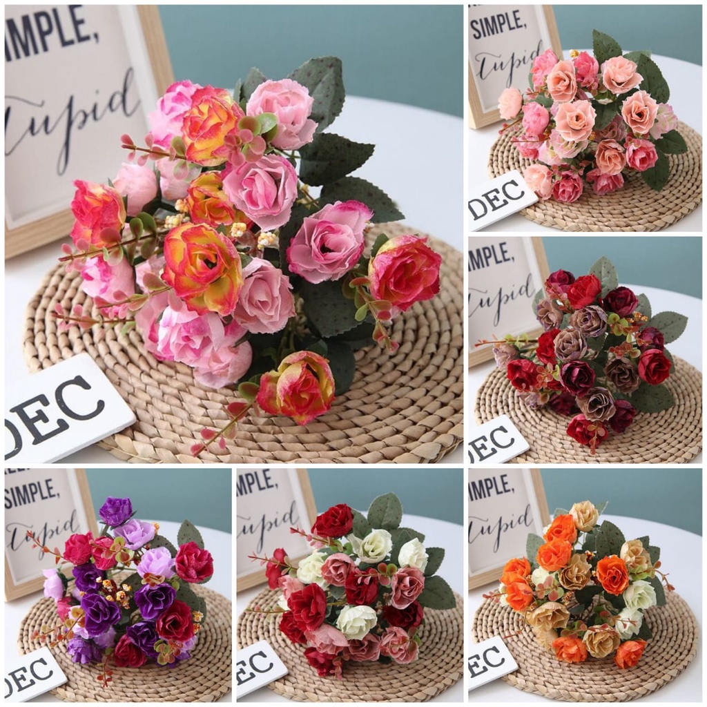 Jual Bunga Plastik Mawar :) 7 tangkai 21 kuntum bunga hias dekorasi ...