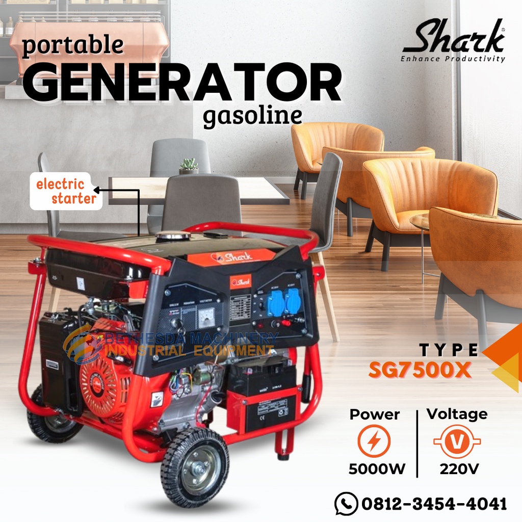 Jual Genset 5000 watt SHARK Generator genset bensin 1 phase SG 7500X ...