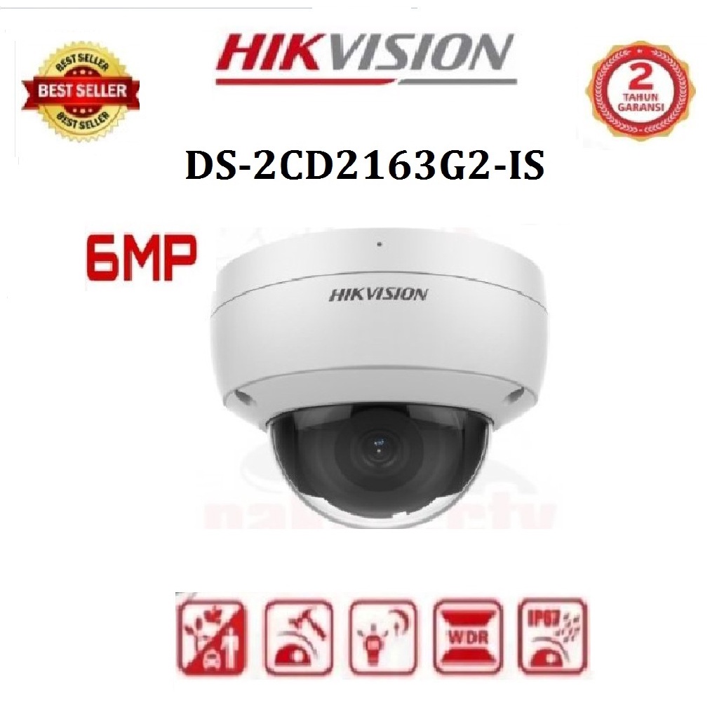 Jual IPCAM Hikvision DS-2CD2163G2-IS AcuSense Vandal Dome 6MP audio input Garansi Resmi ...