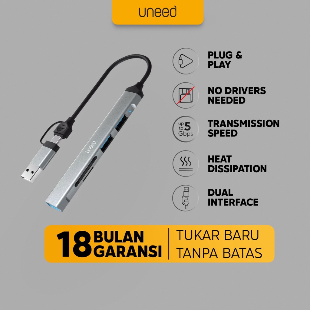 Jual UNEED USB Hub USB A - Type C to 5 Port USB A 3.0 with TF SD - UUH208CA | Shopee Indonesia