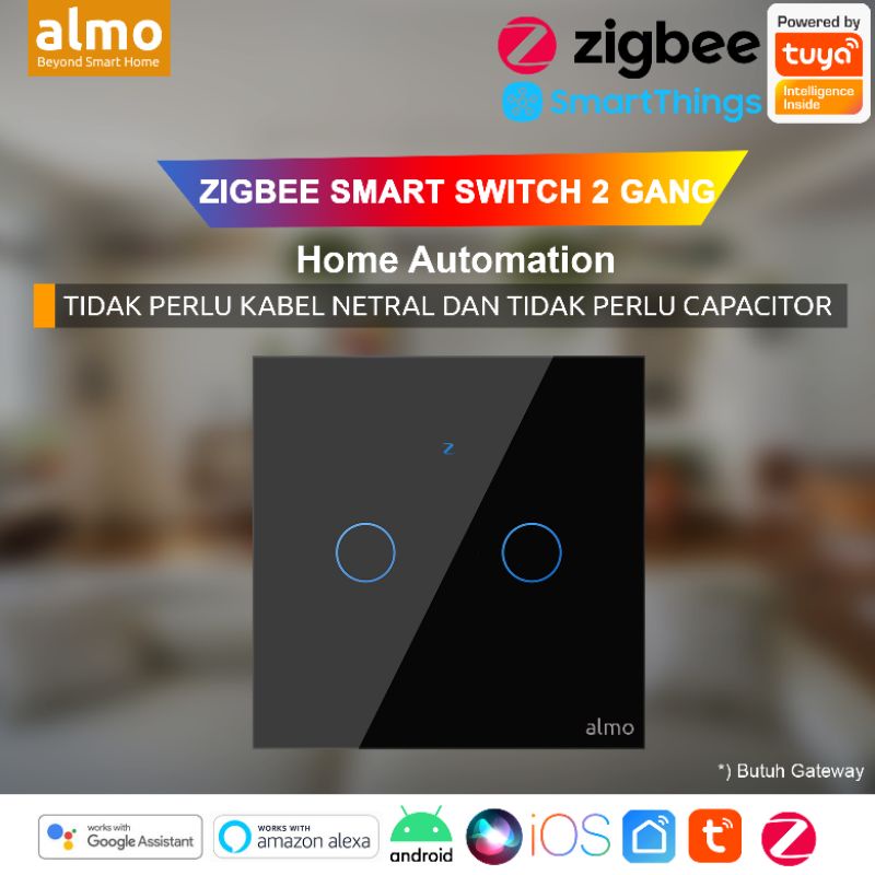 Jual ALMO Tuya Zigbee Smart Switch EU 2 Gang HITAM Saklar Home ...