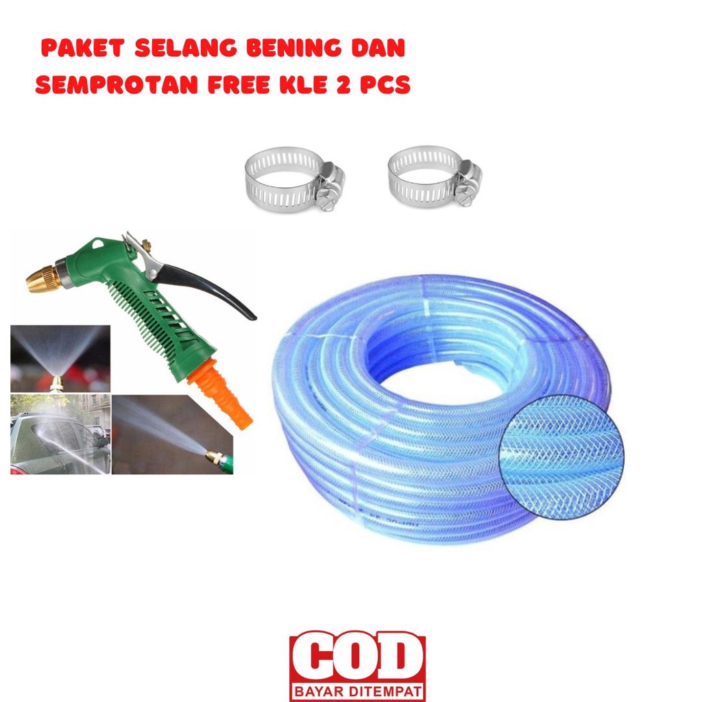 Jual Paket Semprotan Cuci Motor Mobil Siram Tanaman Selang Air Ukuran 1/2 Bening Serat Benang ...
