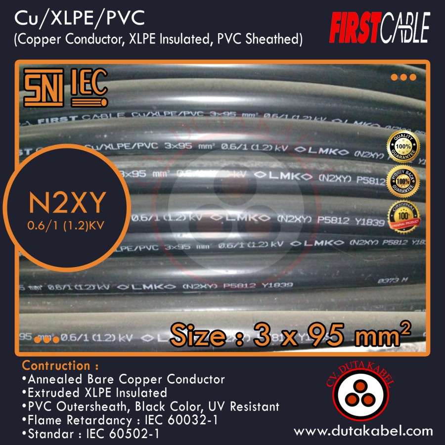 Jual Kabel N2XY 3x95 mm2 (Cu/XLPE/PVC) FIRST CABLE /3x95 mm/3 x 95 mm2/3x95mm2/3 x 95 mm2 ...