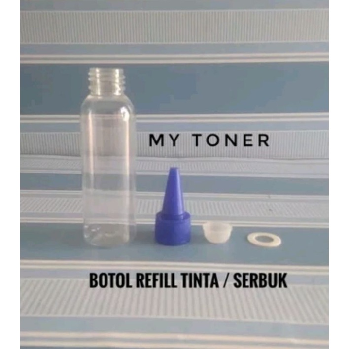 Jual Botol Tinta Refill / Botol Refill Serbuk Toner Tutup Kerucut 100ml ...