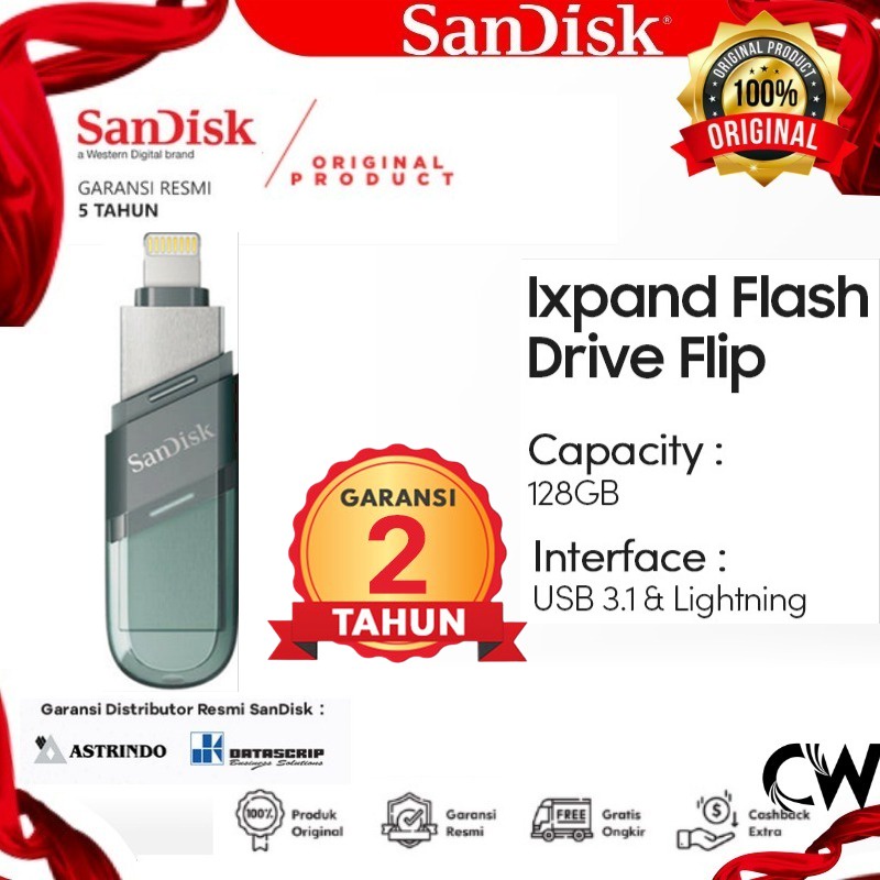 Jual SanDisk iXpand Flip Flash Drive OTG Lightning USB 3.1 for iPhone ...