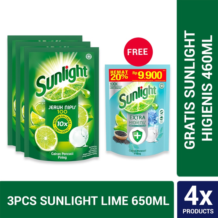 Jual Buy 3 Sunlight Lime 650ml get 1 Sunlight Higienis 460ml | Shopee ...