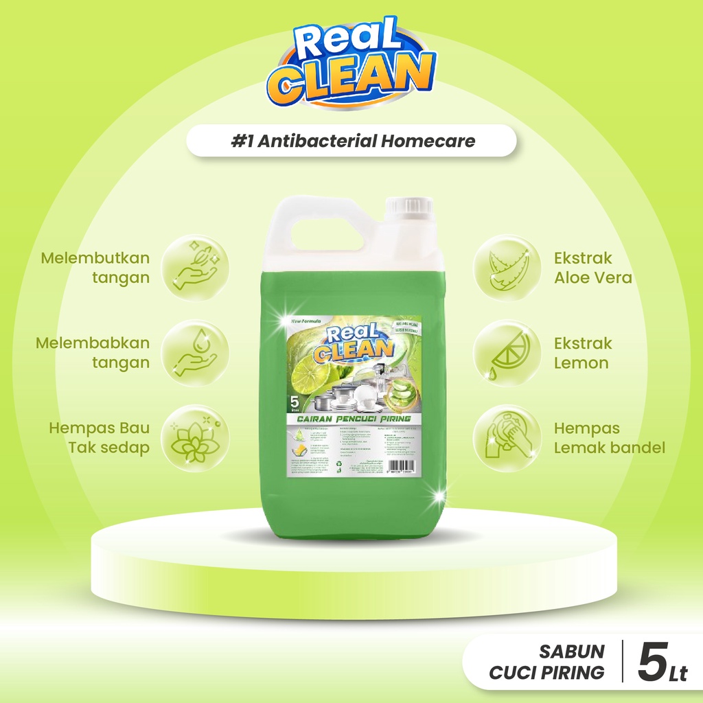 Jual Real Clean Sabun Cuci Piring Extra FRESH LIME & ALOE VERA 5 Liter - Diswashing Soap ...