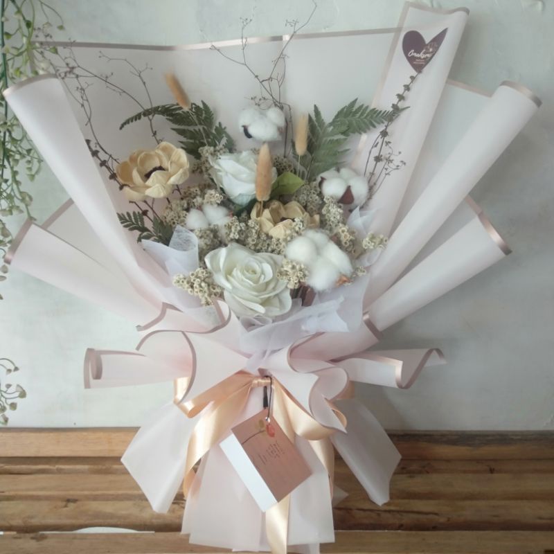 Jual Buket bunga kapas, dried flowers, bunga kering, edelweiss, jagung ...