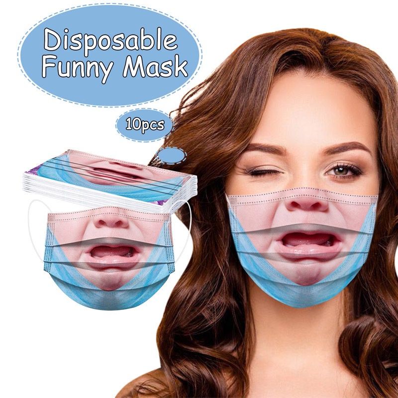 Jual 10PCS MASKER DISPOSABLE WAJAH PRIA WANITA MOTIF MULUT UNIK LUCU ...