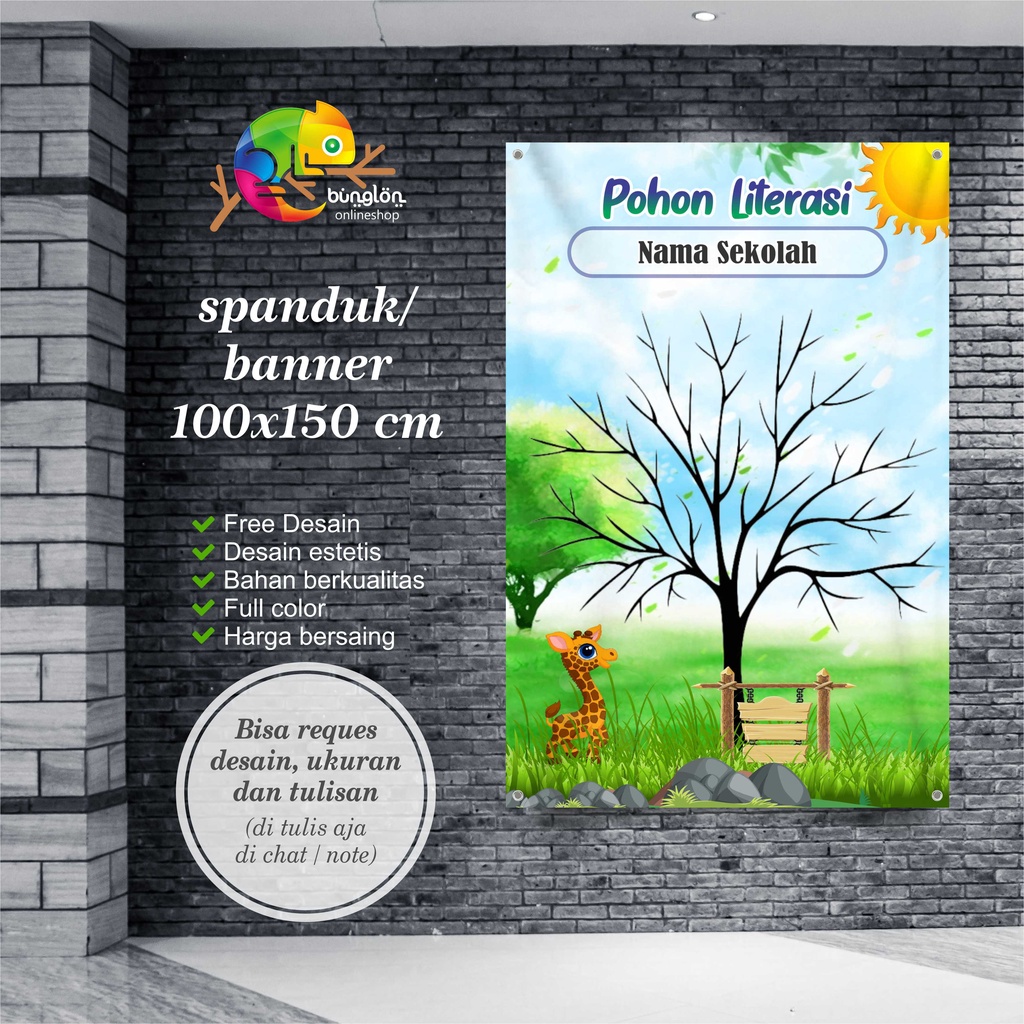 Jual Size 100x150 Cm Spanduk, Banner Pohon Literasi Sekolah Custom Nama ...