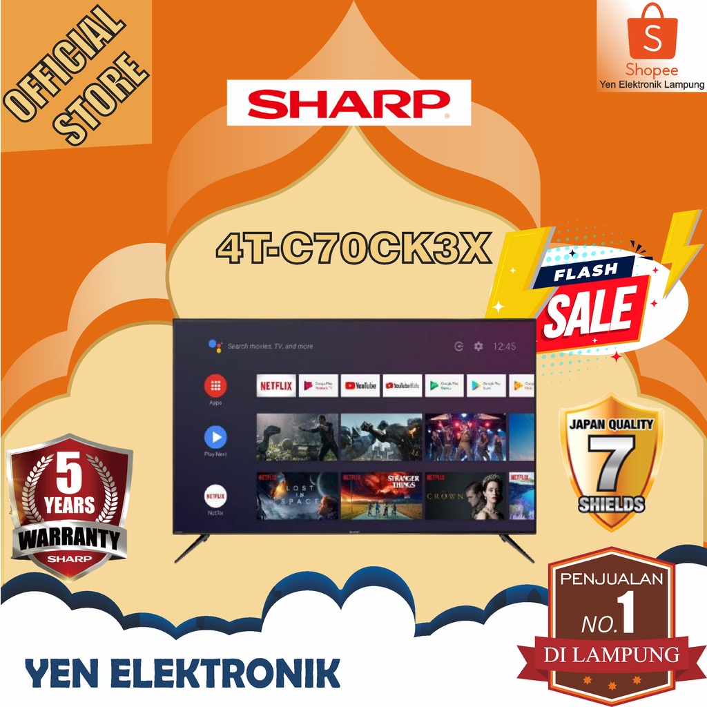 Jual TV SHARP 4T C70CK3X LED TV 70 Inch Smart Android TV UHD 4K HDR Garansi Resmi SHARP 5 Tahun ...