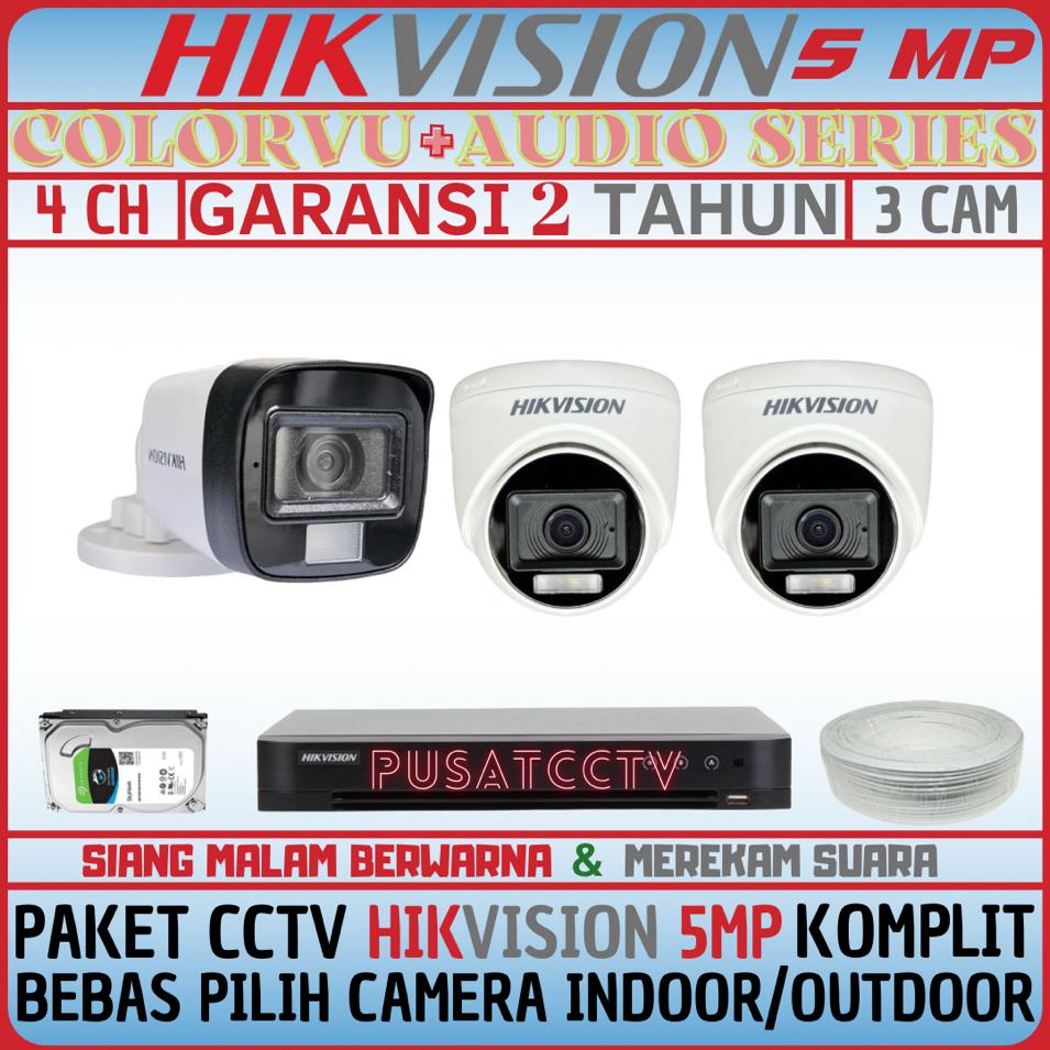 Jual PAKET CCTV HIKVISION 5MP 4 CHANNEL 3 CAMERA TURBO HD KOMPLIT SIANG MALAM BERWARNA DAN REKAM ...