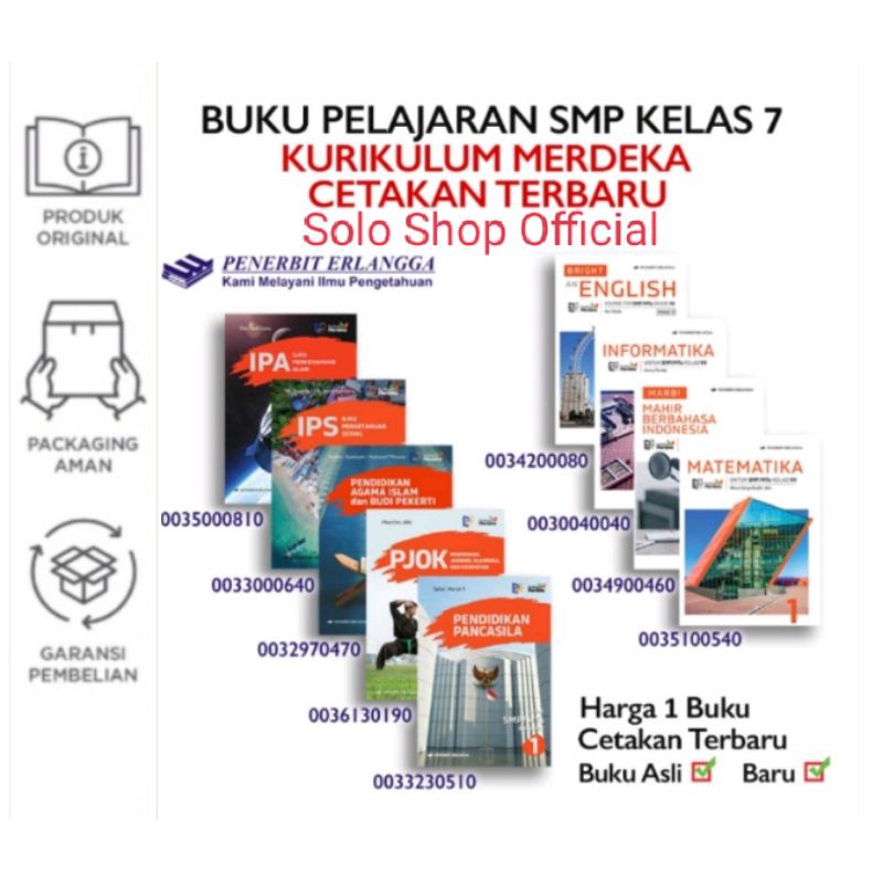 Jual Buku KurMer SMP Paket Kurikulum Merdeka Kelas VII 7 SMP MTs Matematika IPA IPS PJOK ...