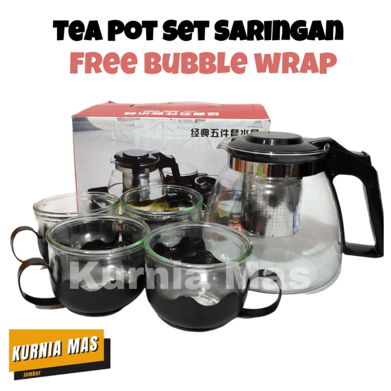 Jual Teko Teh Dengan Saringan Kaca Teapot Set 5 in 1 BLACK | Shopee ...