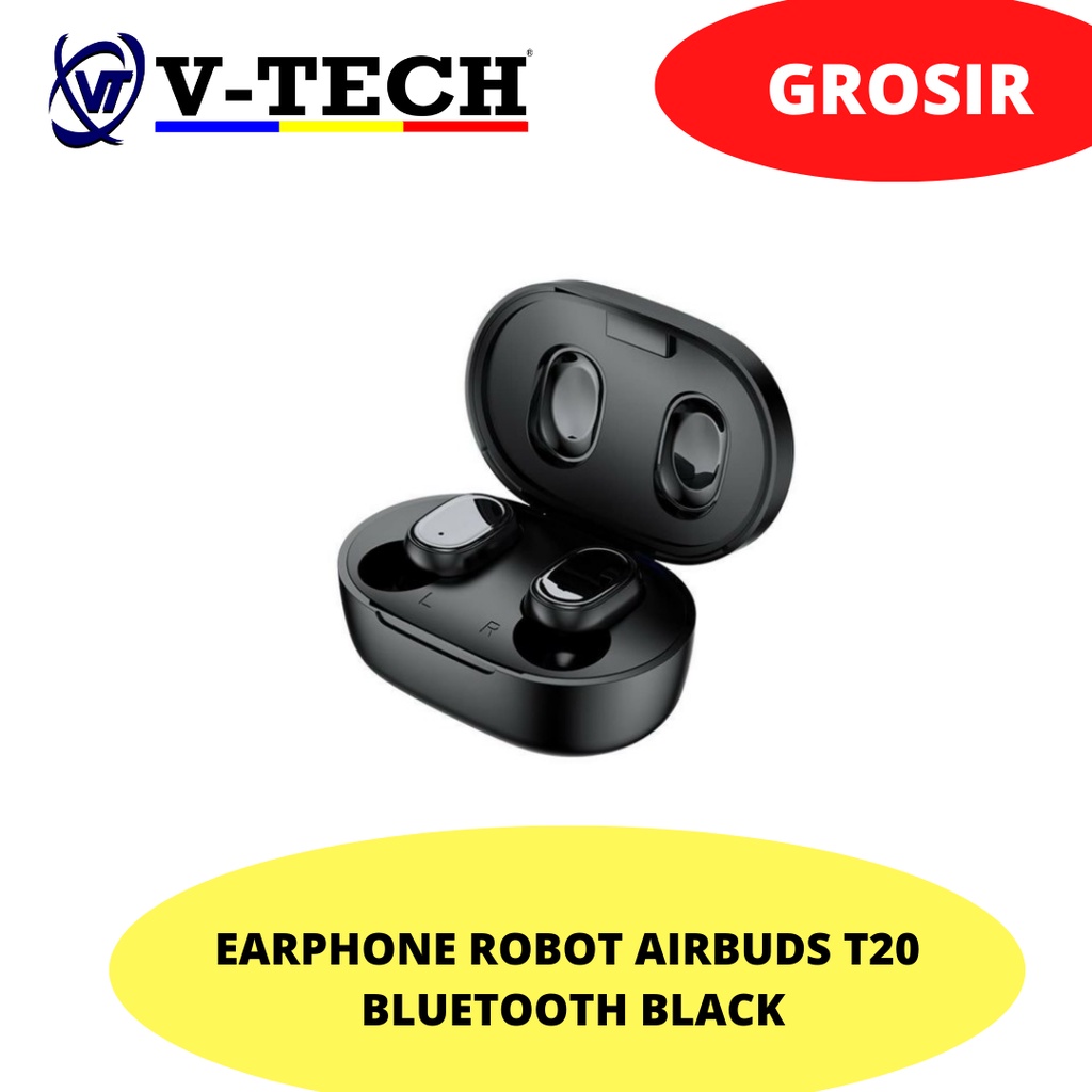 Jual EARPHONE ROBOT AIRBUDS T20 BLUETOOTH BLACK | Shopee Indonesia