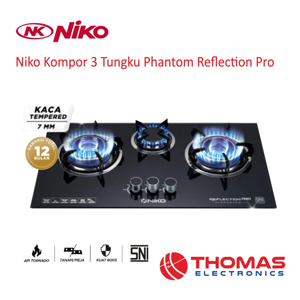 Jual Niko Kompor Gas Tanam 3 Tungku Phantom Reflection Pro Tempered ...