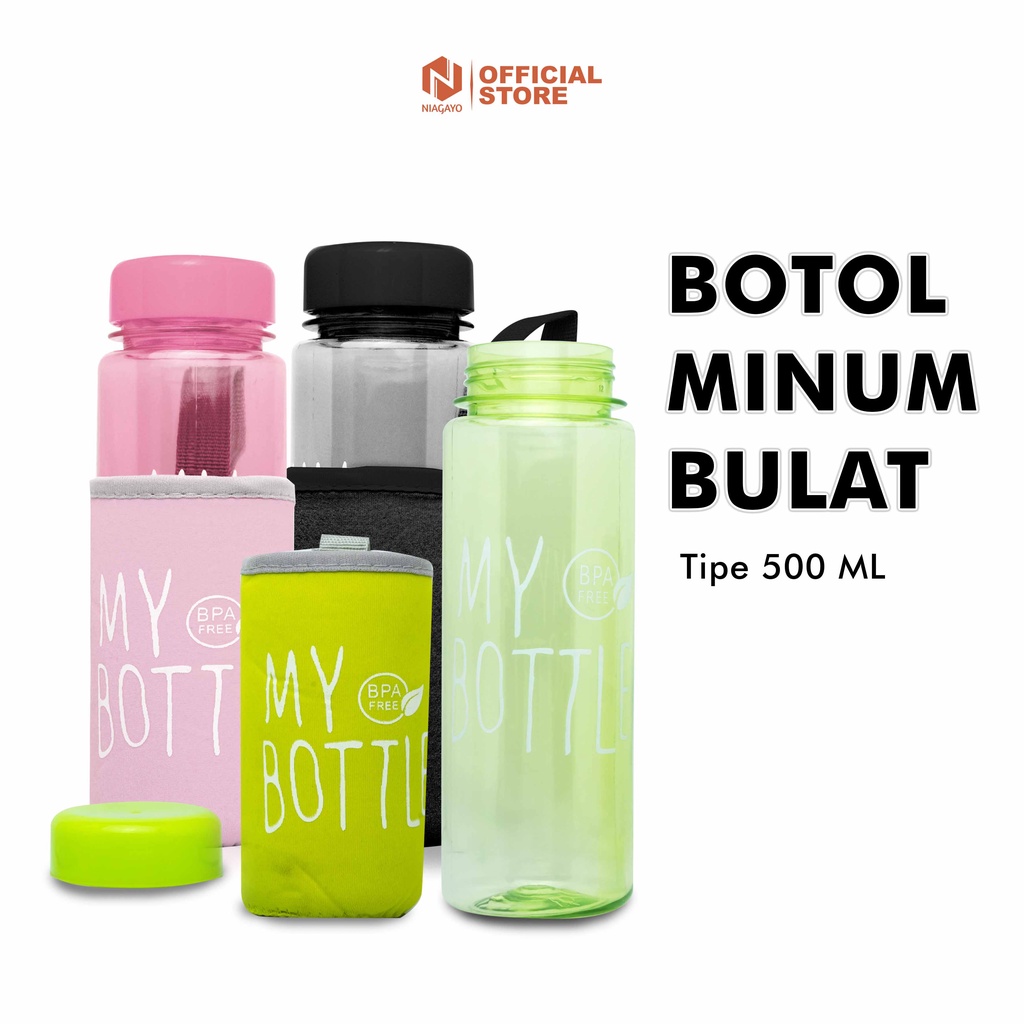Jual Botol Minum My Bottle Free Pouch Bulat Bening Transparan Fullcolor ...