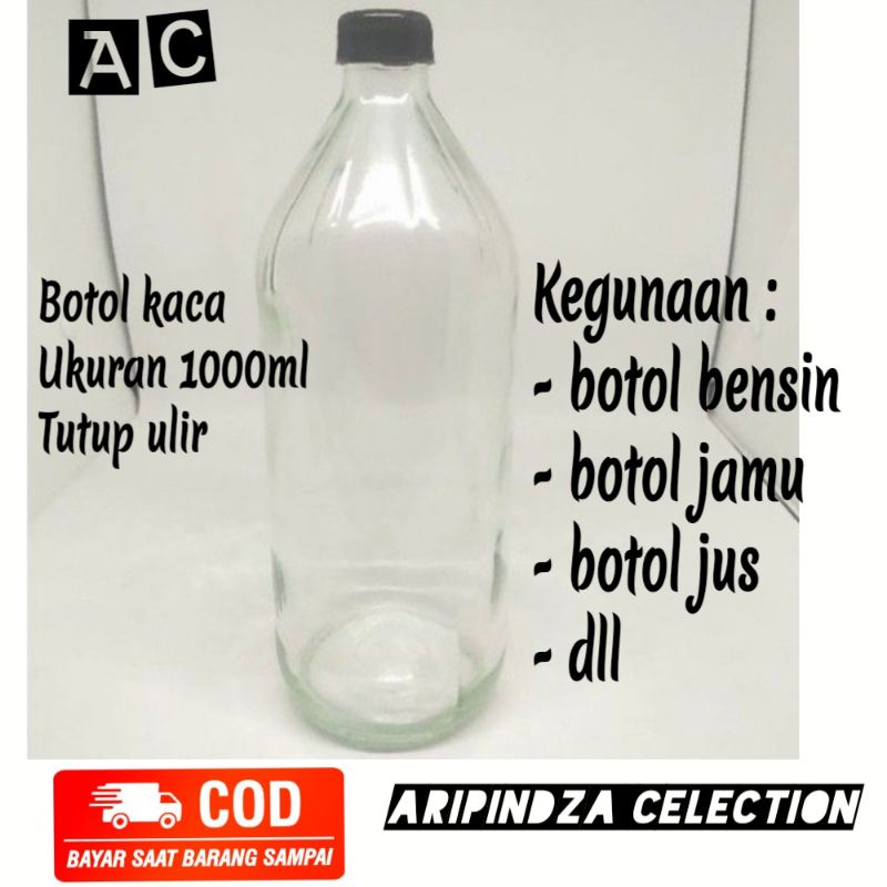 Jual BOTOL KACA 1 LITER TUTUP ULIR//BOTOL BENSIN//BOTOL JAMU//BOTOL JUS ...