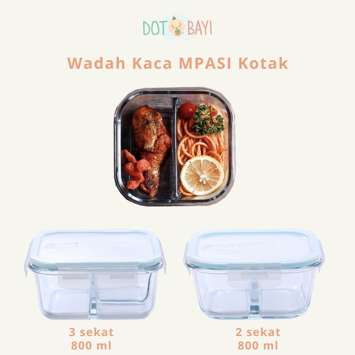 Jual (Kotak) Wadah Toples Lunch Box Makanan Kaca MPASI Container Glass ...