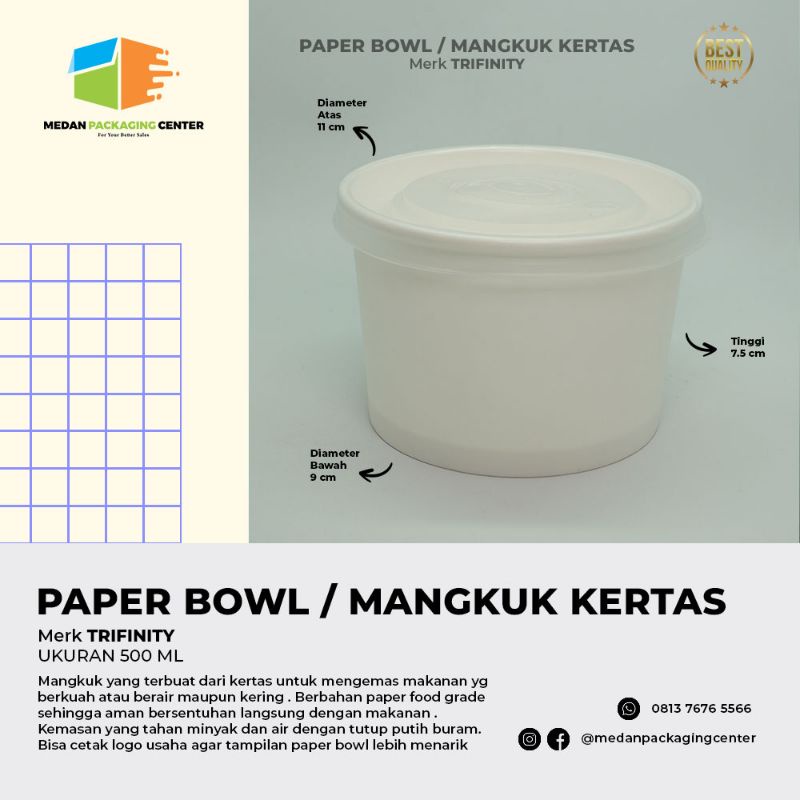 Jual Paper Bowl Putih 500ml Merk Trifinity / Mangkok kertas putih ...
