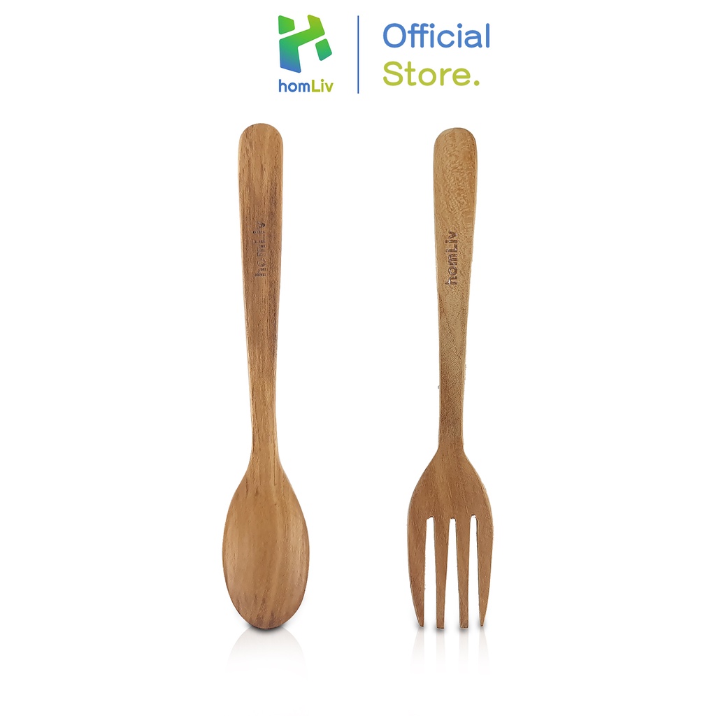 Jual homLiv Sendok Garpu Kayu Jati 16.5 Cm Set Lovela Wooden Cutlery ...