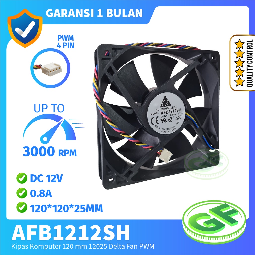Jual Kipas Delta Fan Komputer AFB1212SH 120mm 12V 0.8A 12025 3000 RPM ...