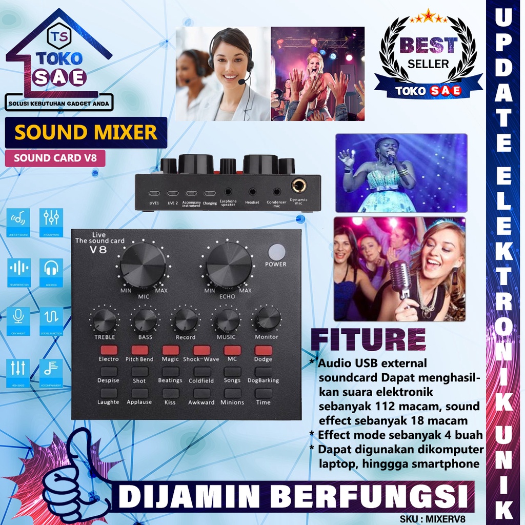 Jual Jual Souncard V8 Mixer Audio Controller Live Microphon USB ...