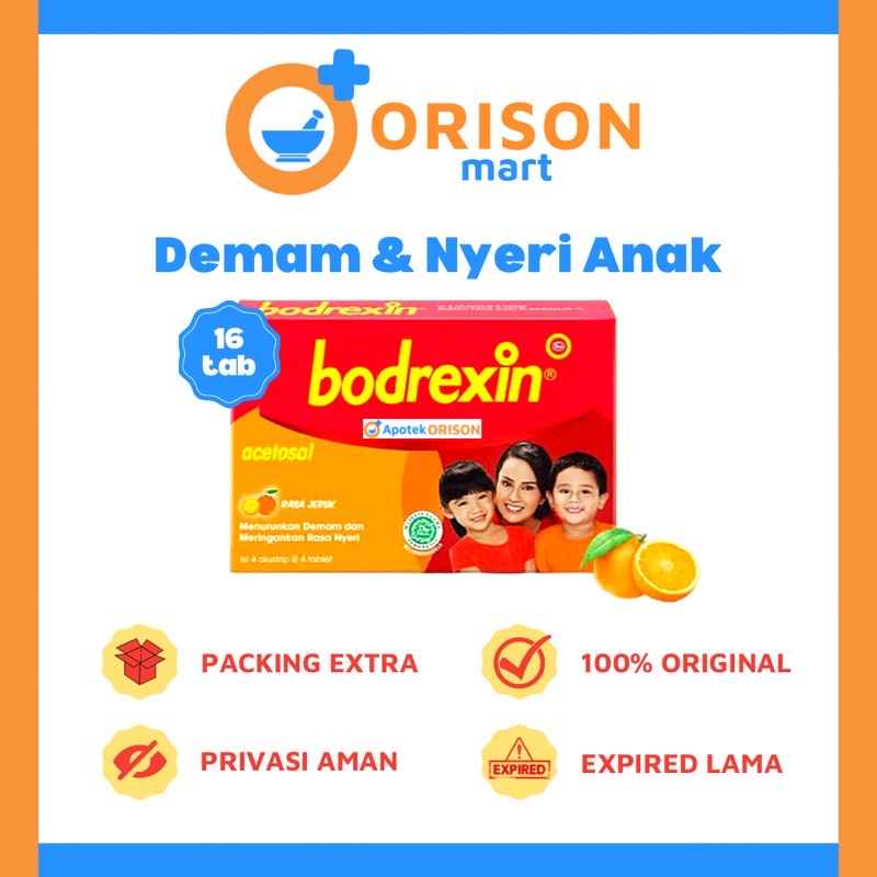 Jual BODREXIN ISI 16 TABLET KUNYAH RASA JERUK | DEMAM & NYERI PADA ANAK ...