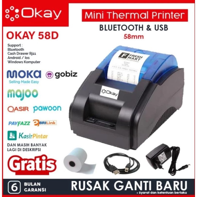 Jual OKAY 58D Printer bluetooth mini printer thermal 58MM pos kasir ppob printer termal | Shopee ...