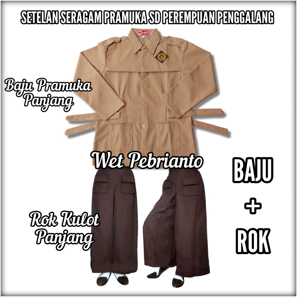 Jual Setelan Seragam Pramuka SD Perempuan Penggalang Baju Pramuka Penggalang Panjang + Rok Kulot ...