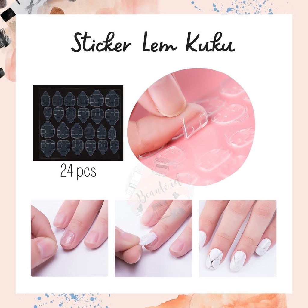 Jual 24 pcs Lem Kuku Palsu Model Sticker Gel Tempel Lembaran Double ...