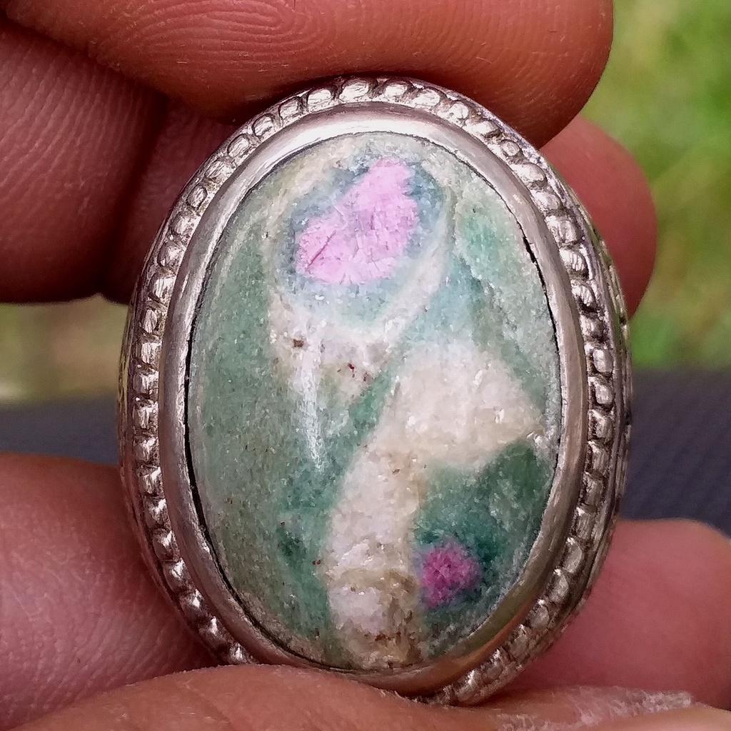 Jual Batu Akik Warna Unik Hijau Bercak Jingga Motif Bunga Soft Alami ...
