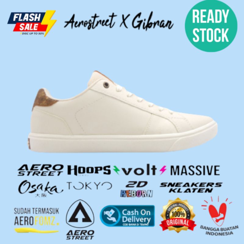 Jual Aerostreet x Gibran Putih Emas - Sepatu Sneakers Casual Sport Aero ...