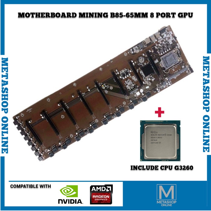 Jual Mining Motherboard B85 65MM 8 Port PCIE VGA GPU With CPU Riserless ...