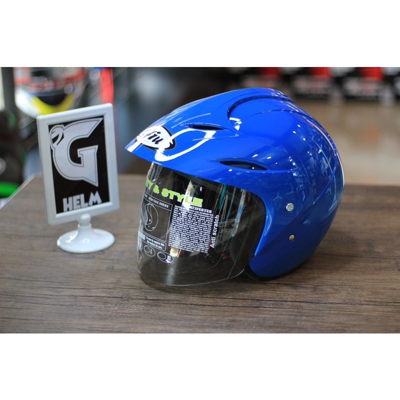 Jual HELM HIU NICO HELM HALF FACE BLUE MILD | Shopee Indonesia
