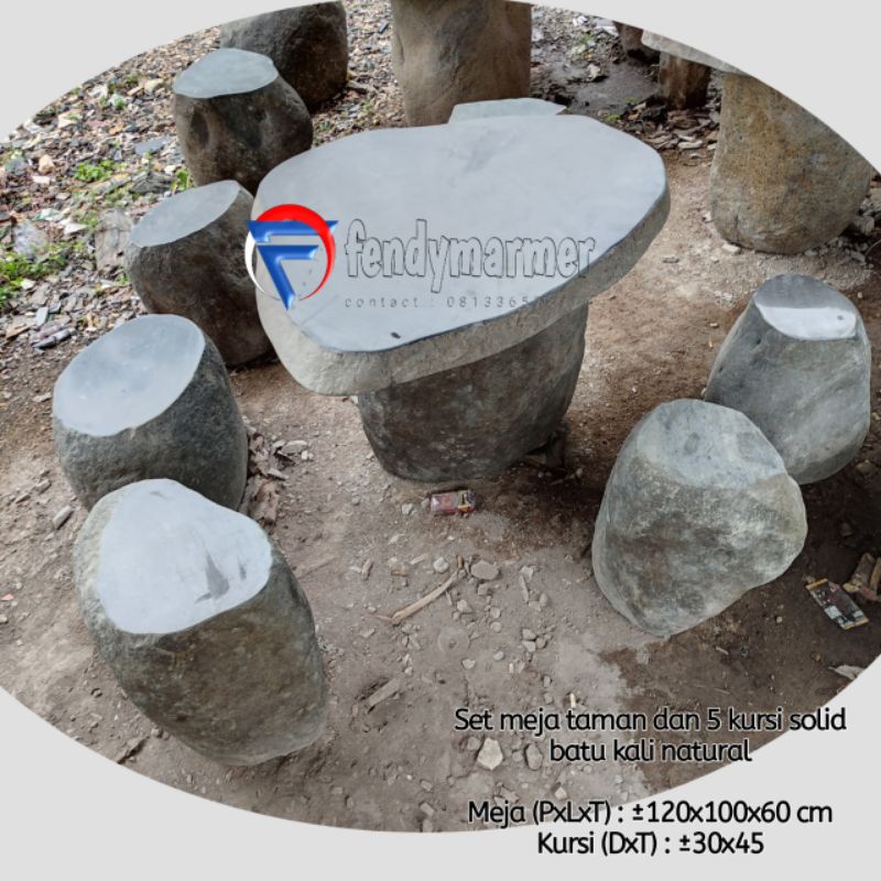 Jual Set meja kursi taman/Set meja dan 5 kursi batu kali bulat natural ...