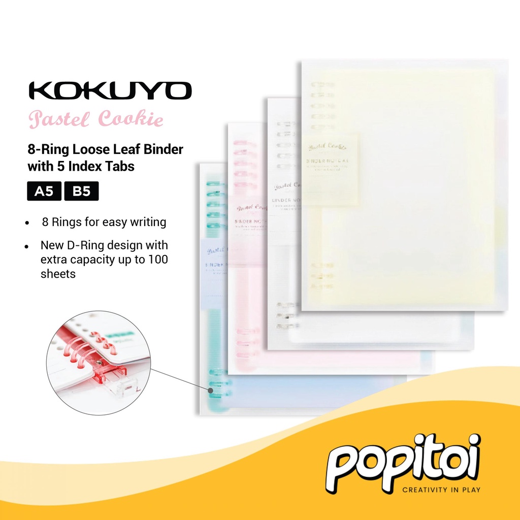 Jual Kokuyo Pastel Cookie 8-Ring Loose Leaf Binder with 5 Index Tabs A5 B5 Notebook | Shopee ...