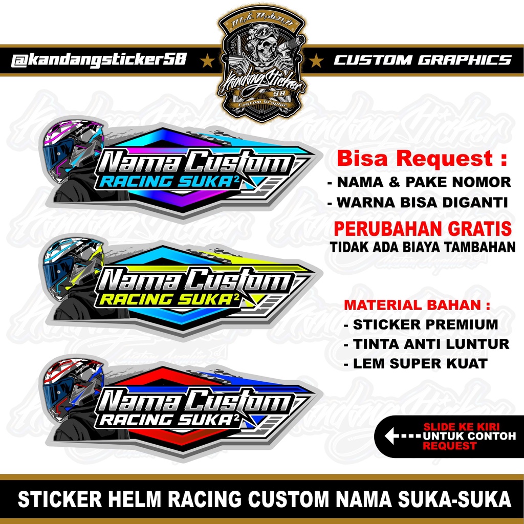 Jual Stiker Racing Custom Satuan Nama Suka Suka Sticker Custom Helm ...