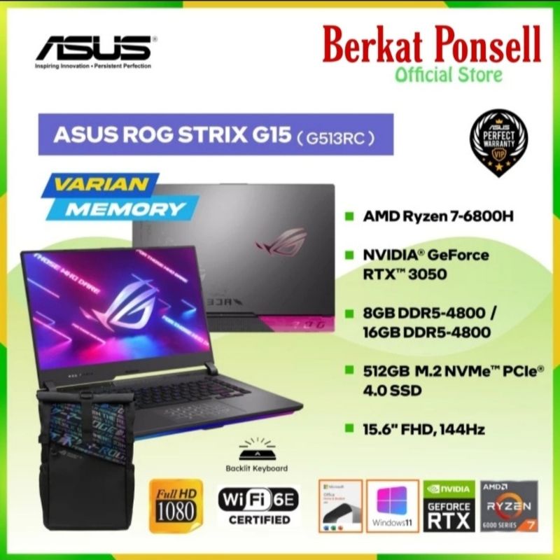 Jual ASUS ROG STRIX G15 G513RC RYZEN 7-6800H 8G 512GB RTX3050 144Hz OHS ...